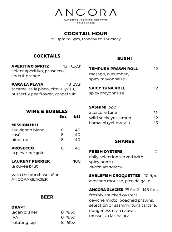 Ultimate Vancouver Happy Hour List