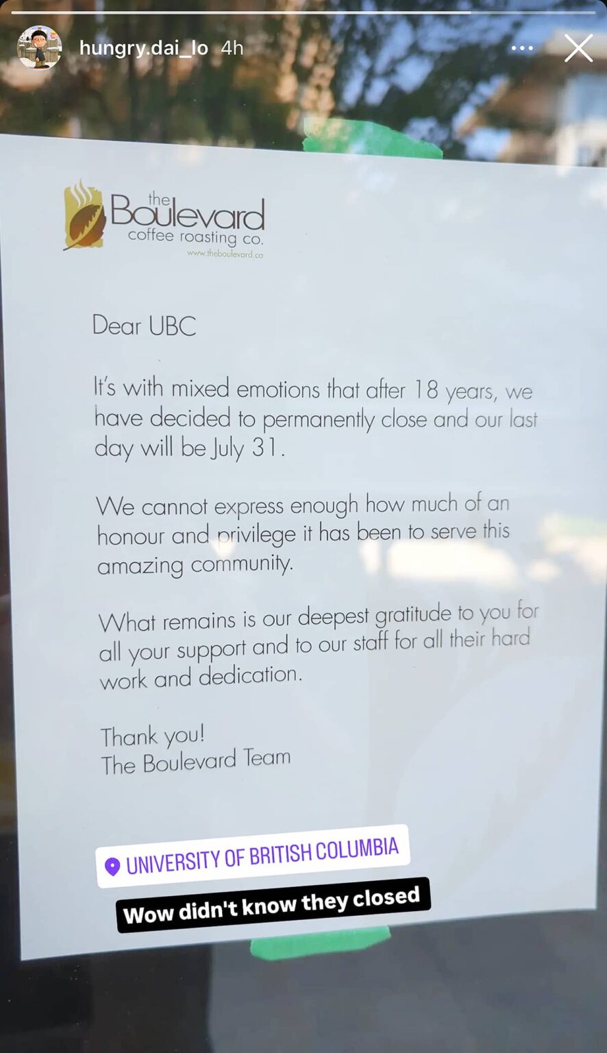 End of an Era: UBC Coffee Shop Shuts Down After 18 Years