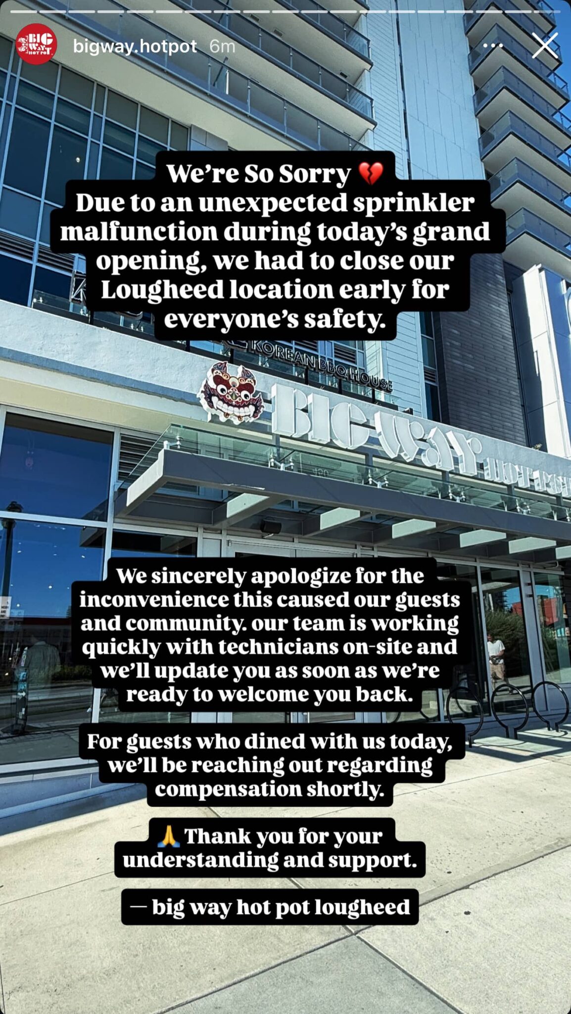 Sprinkler Malfunction Flooded Big Way's New Lougheed Location on Grand Opening Day